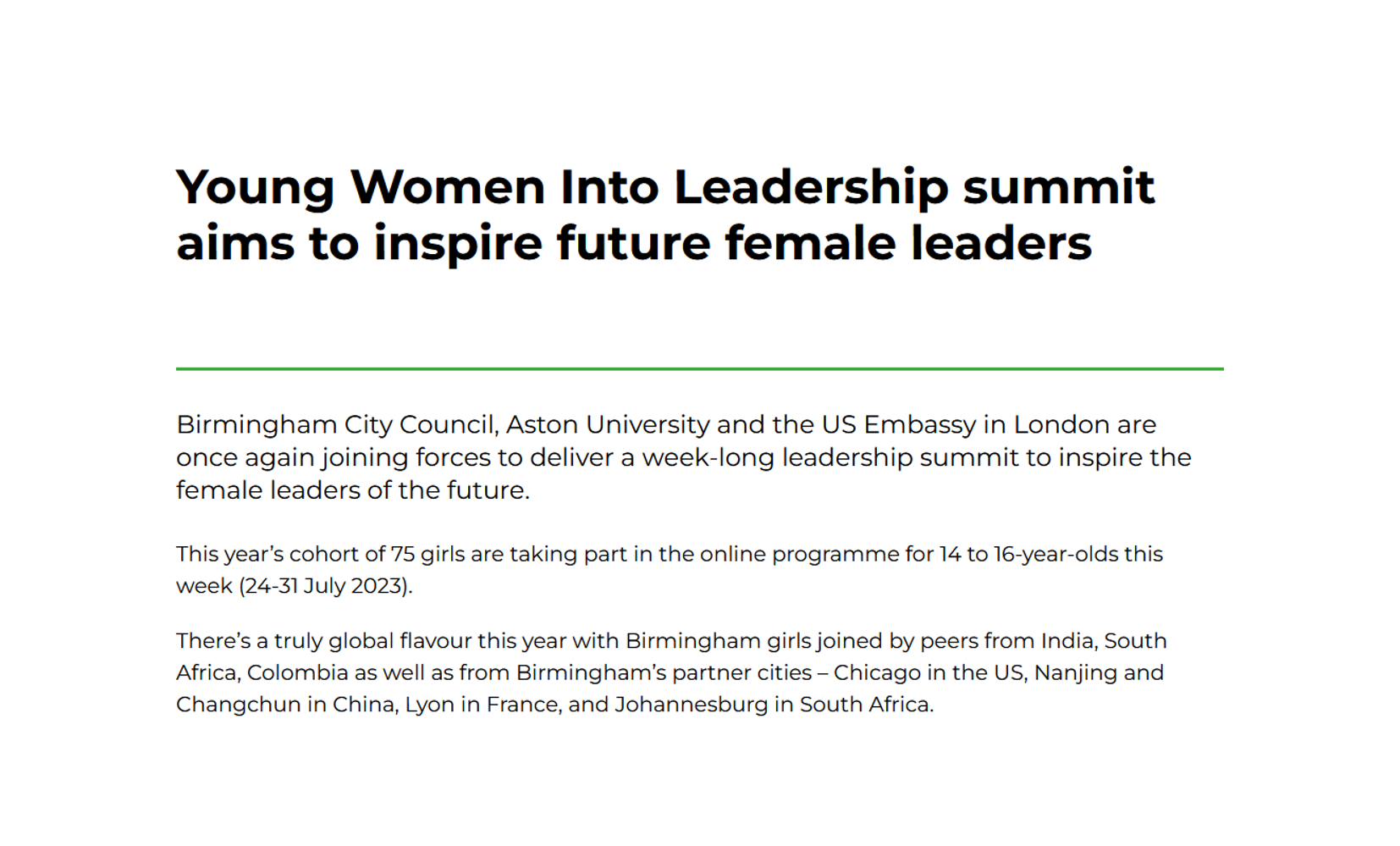 Young Women into Leadership summit aims to inspire future female ...