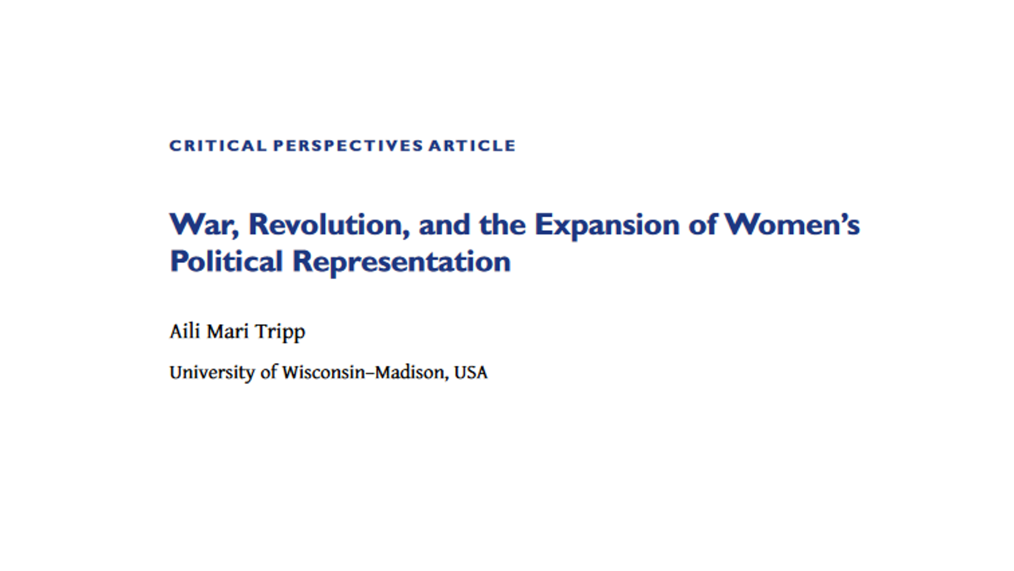 War, revolution, and the expansion of women’s political representation ...